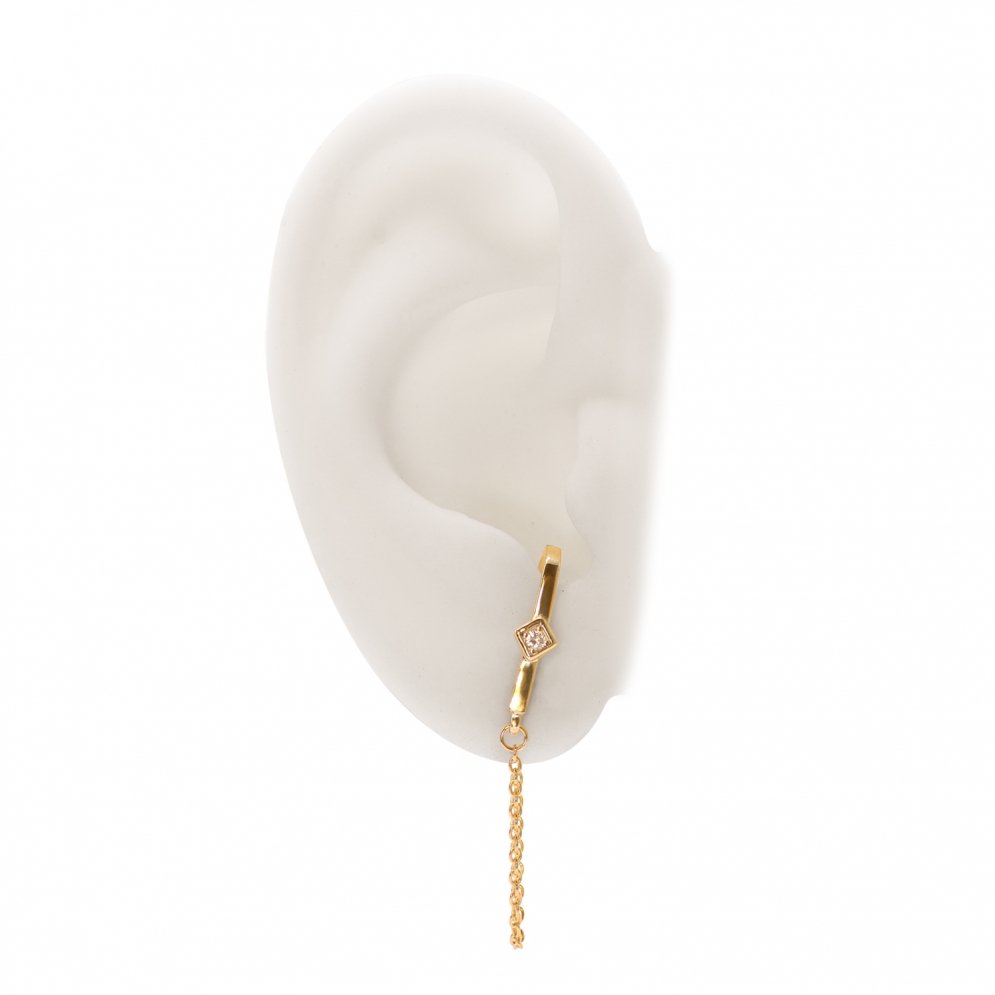 Square and Hook Shape with Chain Stud Earrings