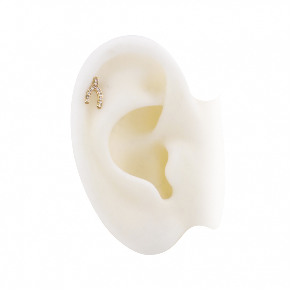 Wish Bone Flat-Back Helix Piercing with Gemstones